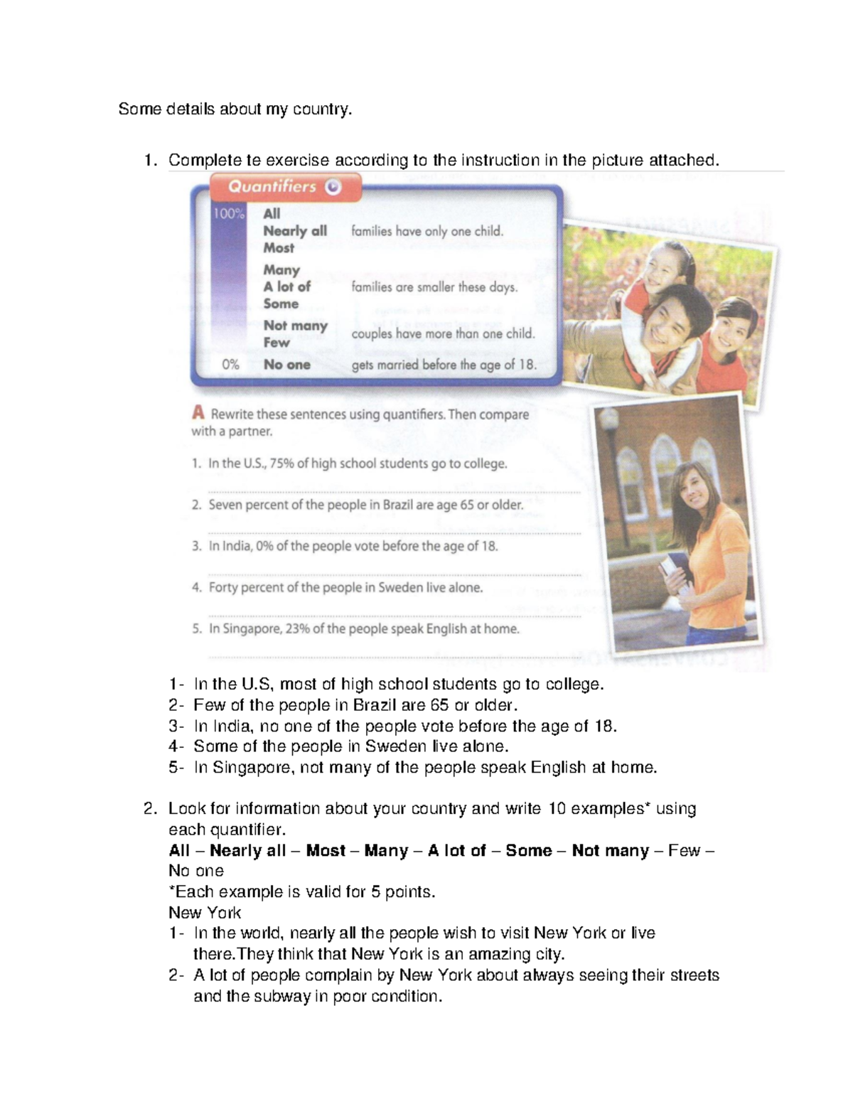 Some details about my country - Complete te exercise according to the ...