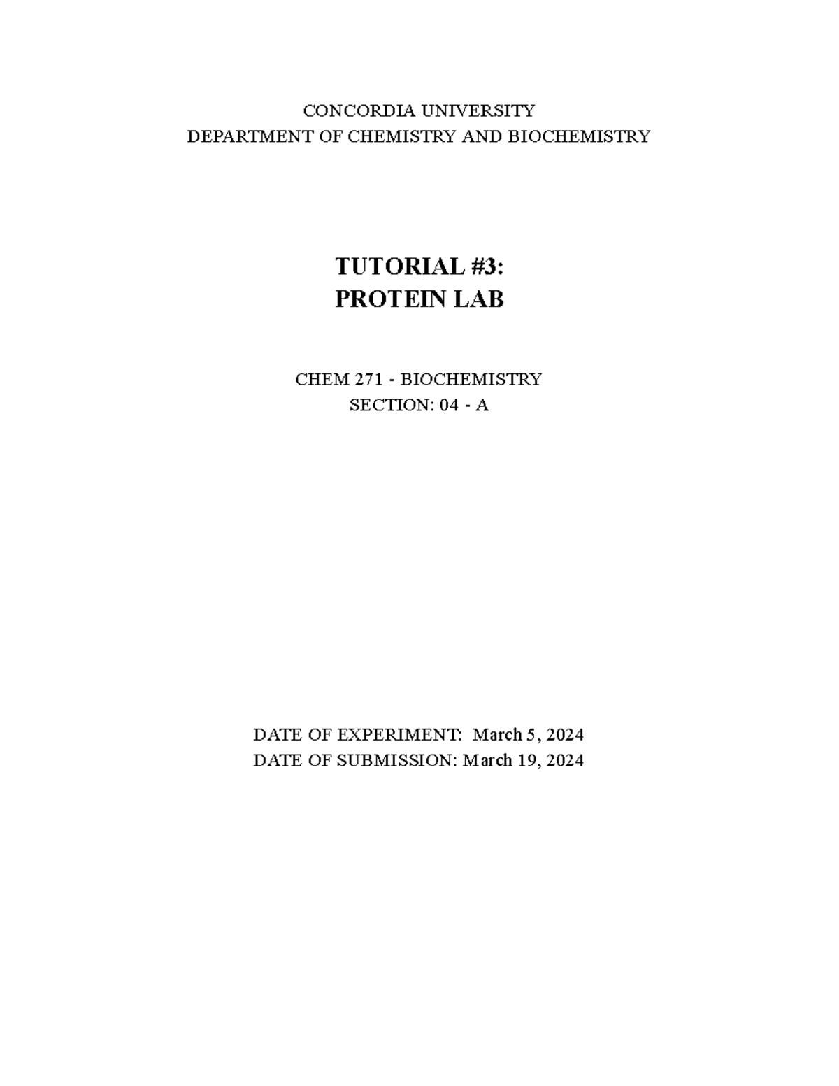 Tutorial 03 - enzymes - CONCORDIA UNIVERSITY DEPARTMENT OF CHEMISTRY AND BIOCHEMISTRY TUTORIAL ...