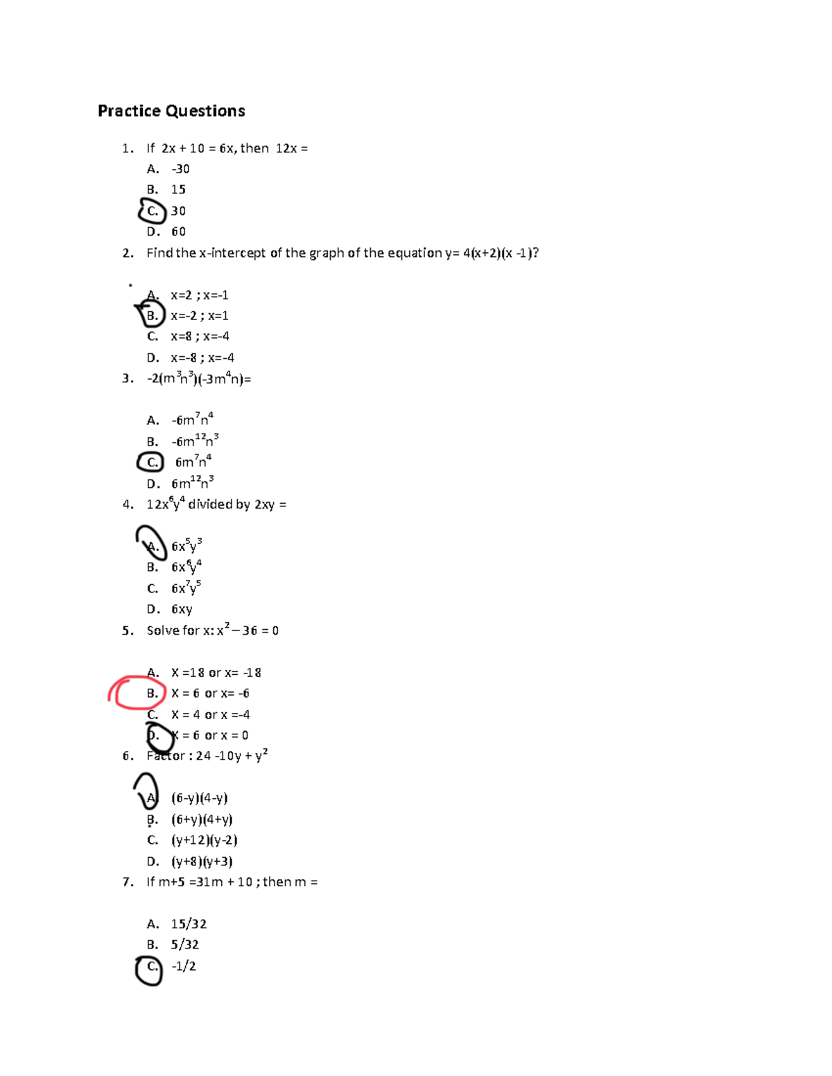 TSI Math Practice questions - Practice Questions If 2x + 10 = 6x, then ...