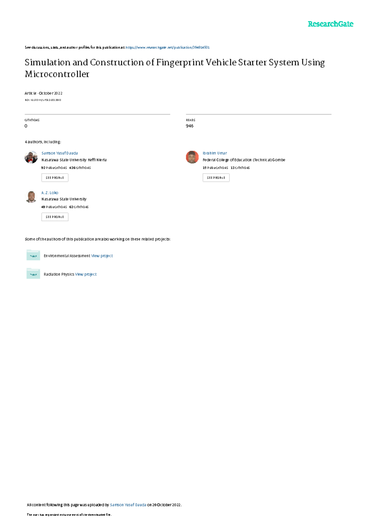 Simulationand Constructionof Fingerprint Vehicle Starter System Using ...