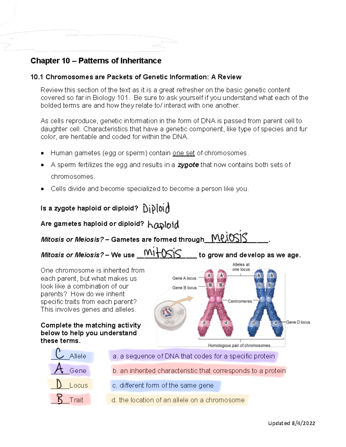 Patterns of Inheritance - Be sure to ask yourself if you understand what each of the bolded ...