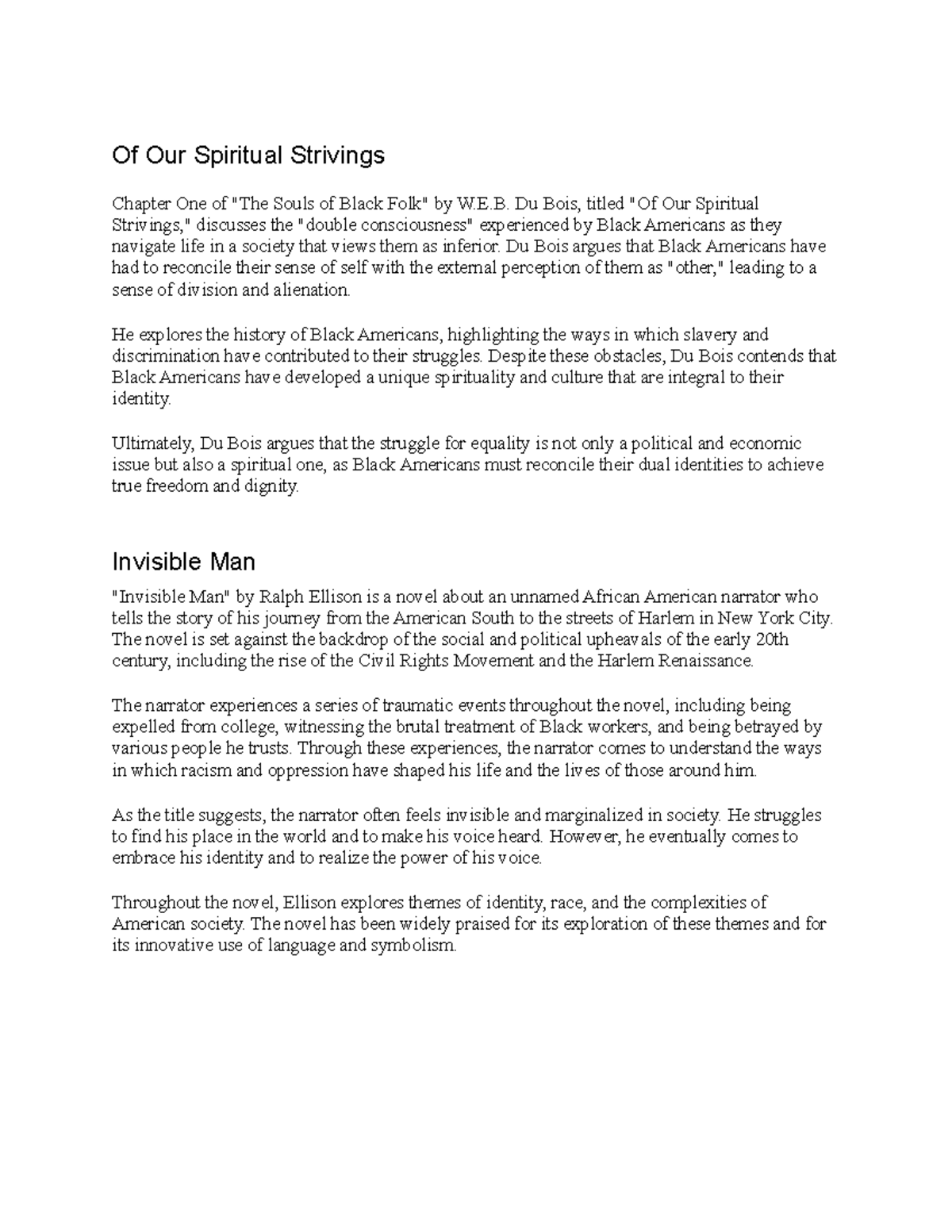 Phil 256 Du Bois readings - Of Our Spiritual Strivings Chapter One of ...