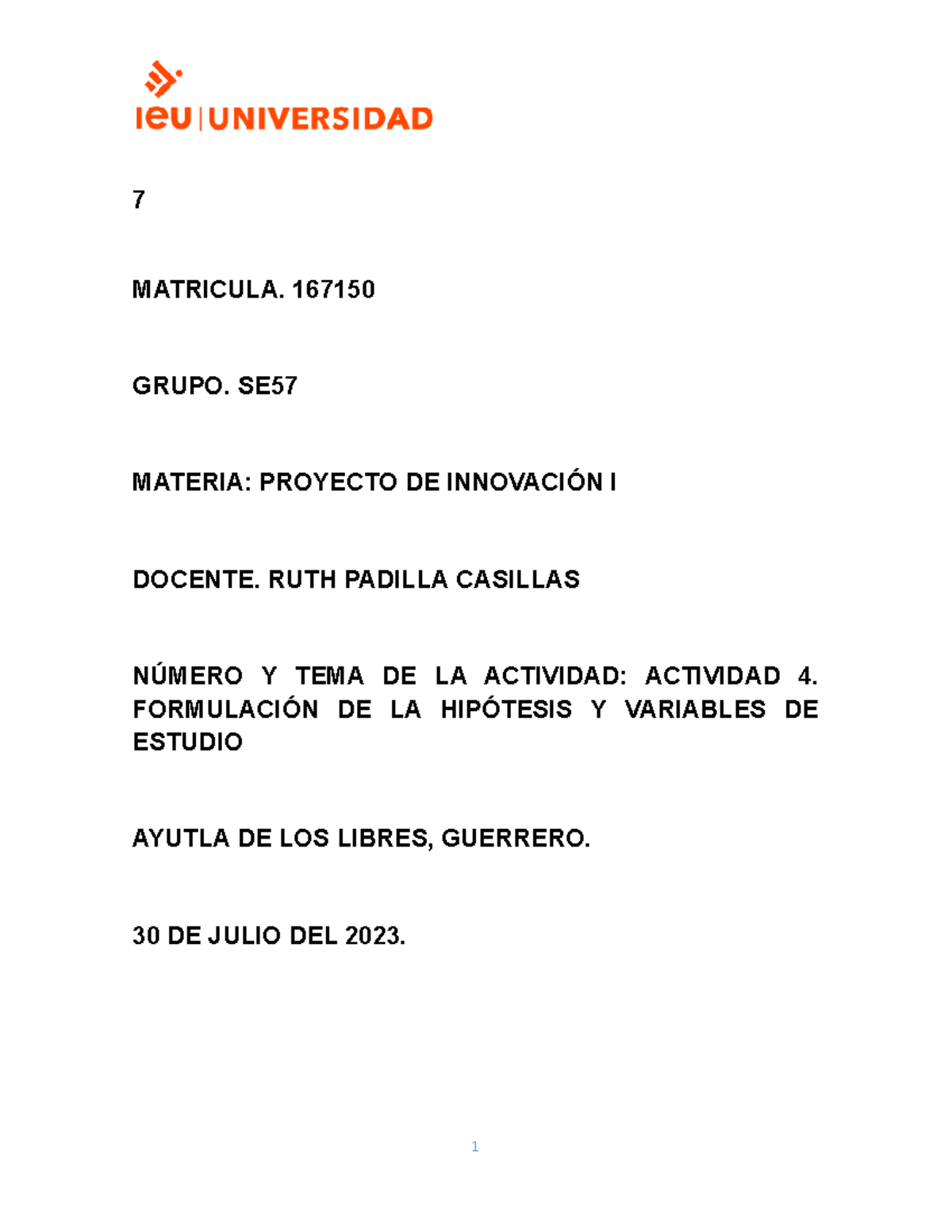 Actividad 4. Formulación DE LA Hipótesis Y Variables DE Estudio - 7 ...