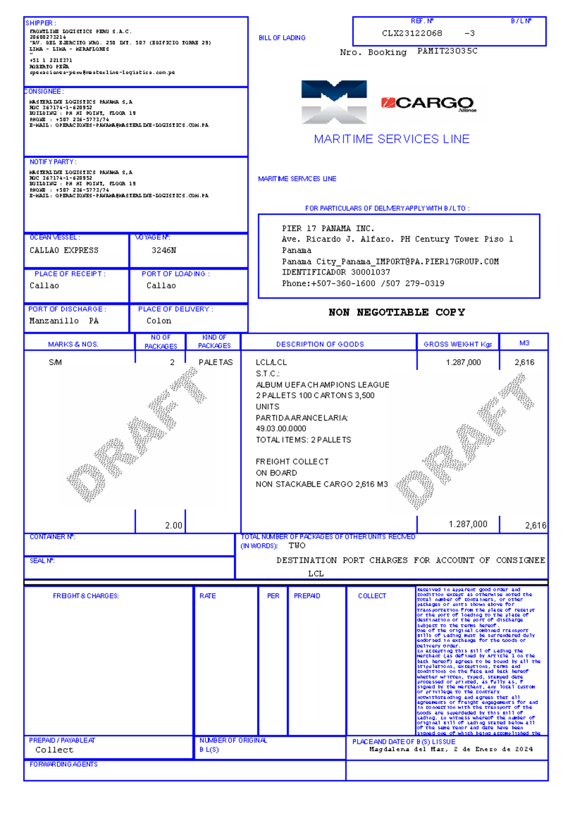 HBLs-19733-83339 - SHIPPER : BILL OF LADING CONSIGNEE : NOTIFY PARTY ...