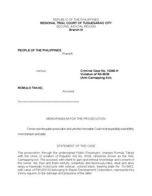 166131913 Sample Memorandum in Criminal Cases - SAMPLE ONLY TRIAL ...