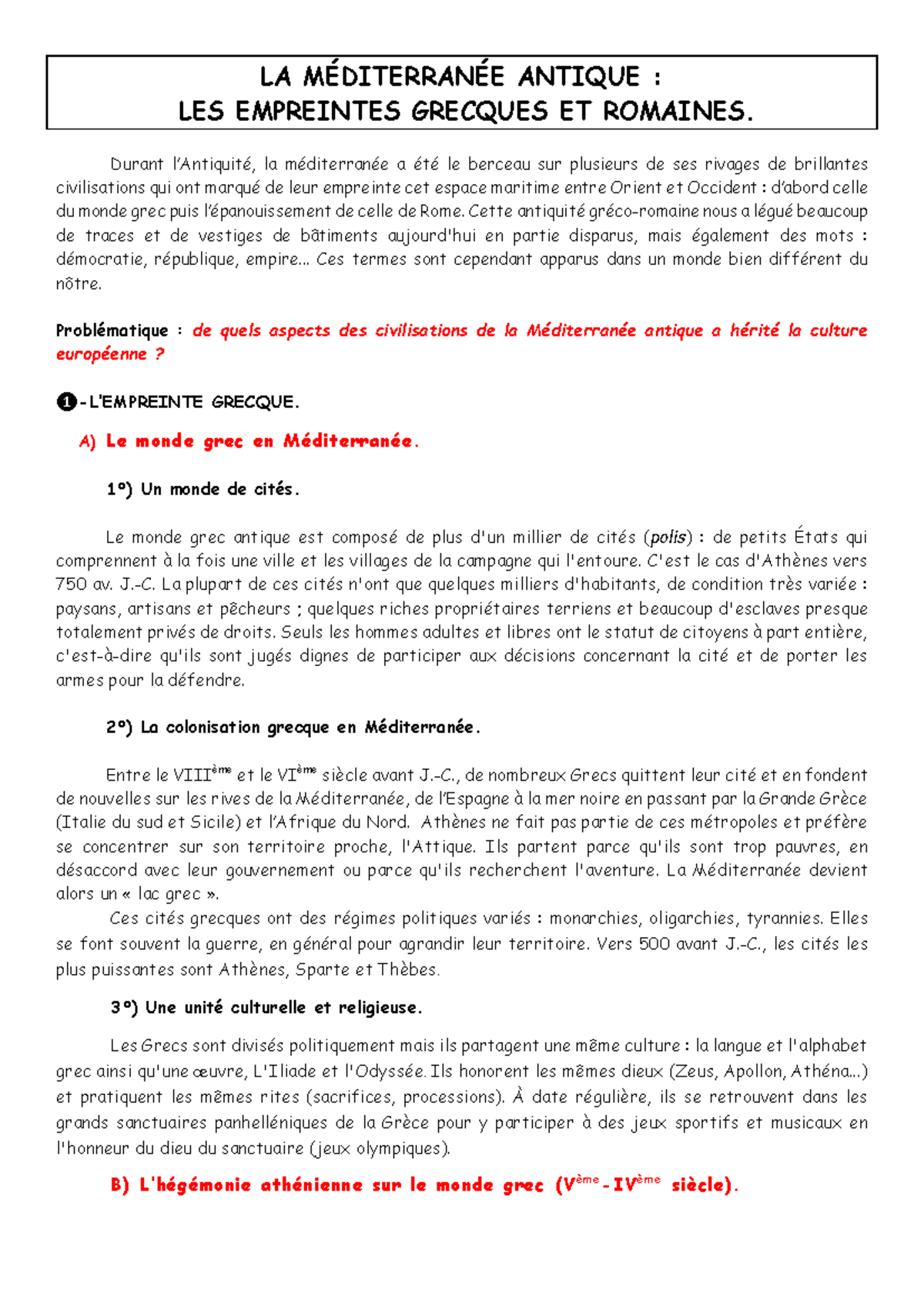 La Méditerranée Antique (empreinte grecque) - LA MÉDITERRANÉE ANTIQUE ...