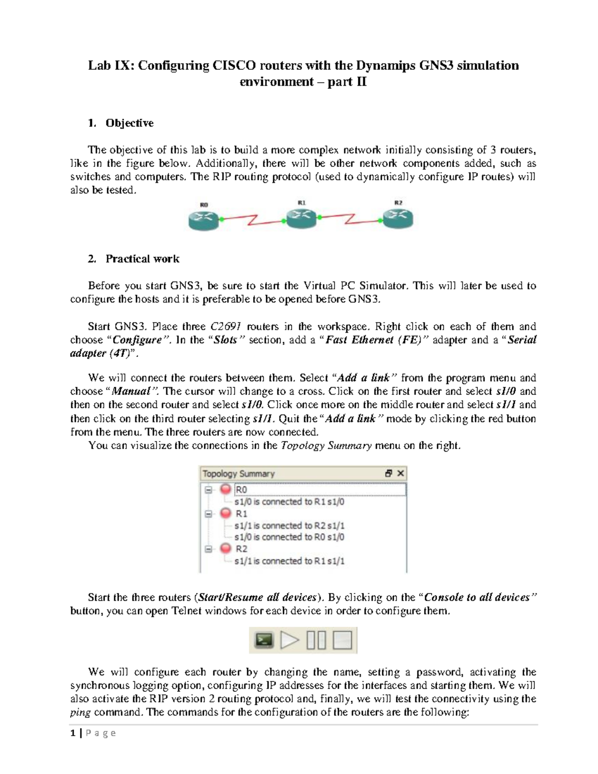 Lab 2 GNS3 - Lab IX: Configuring CISCO routers with the Dynamips GNS3 ...