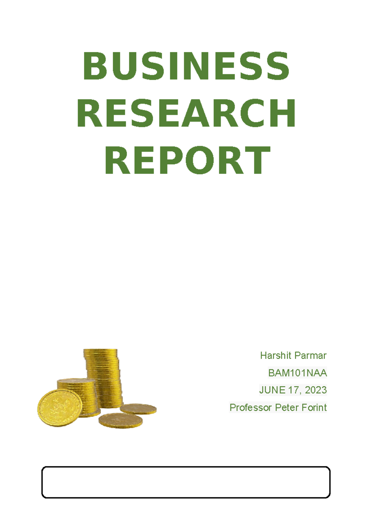 Business Research Report - BUSINESS RESEARCH REPORT Harshit Parmar ...