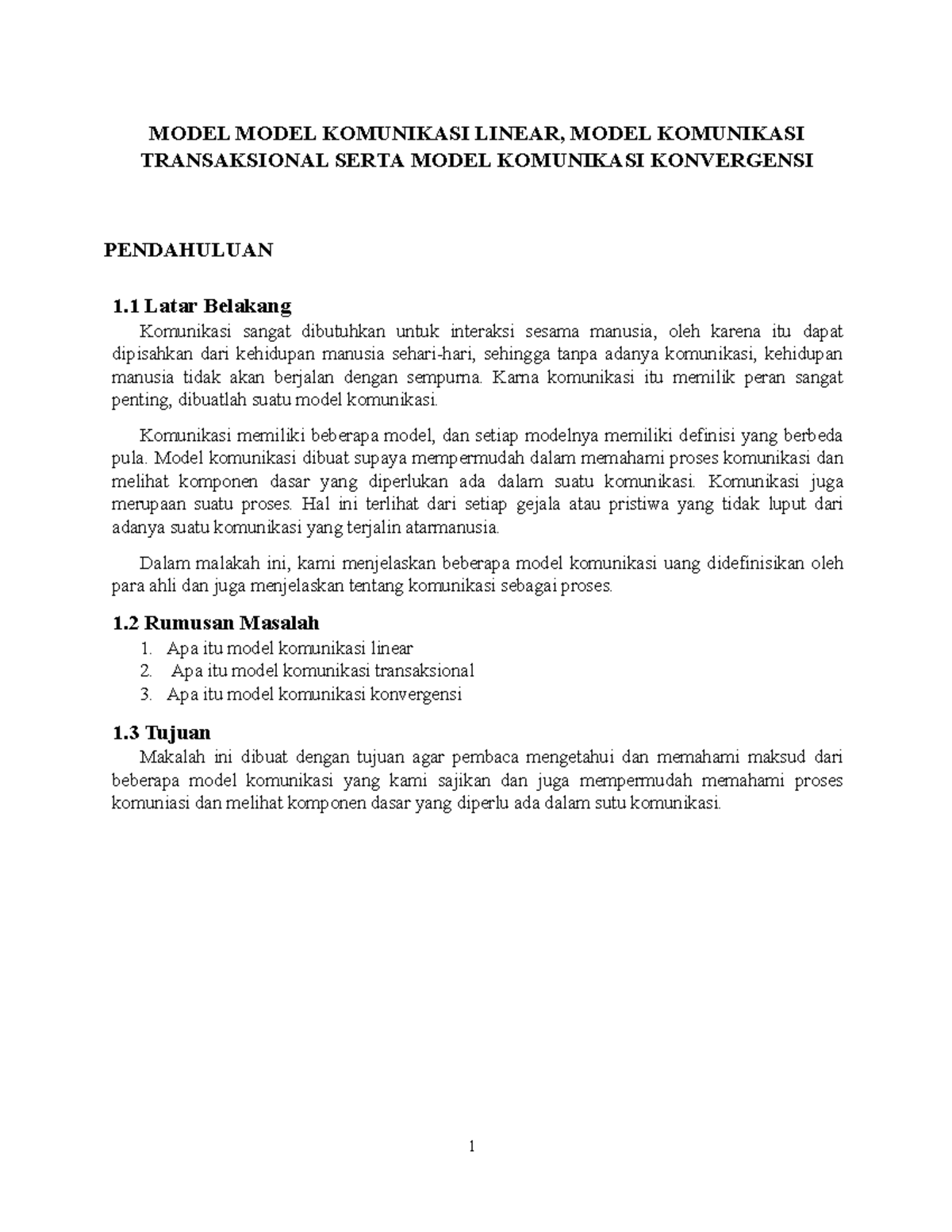 Dasar Komunikasi - 1 MODEL MODEL KOMUNIKASI LINEAR, MODEL KOMUNIKASI ...