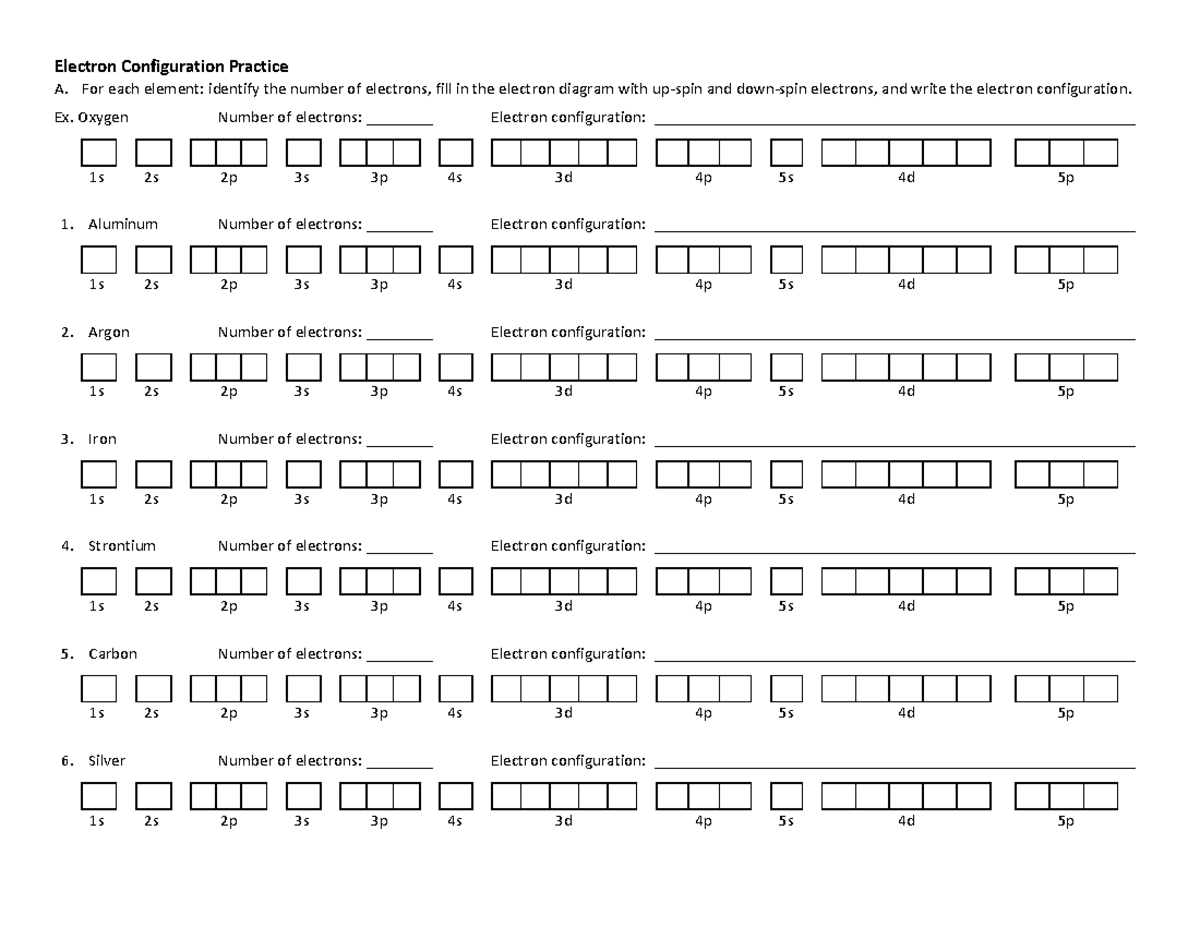 Electron Configuration Practice - For each element: identify the number ...