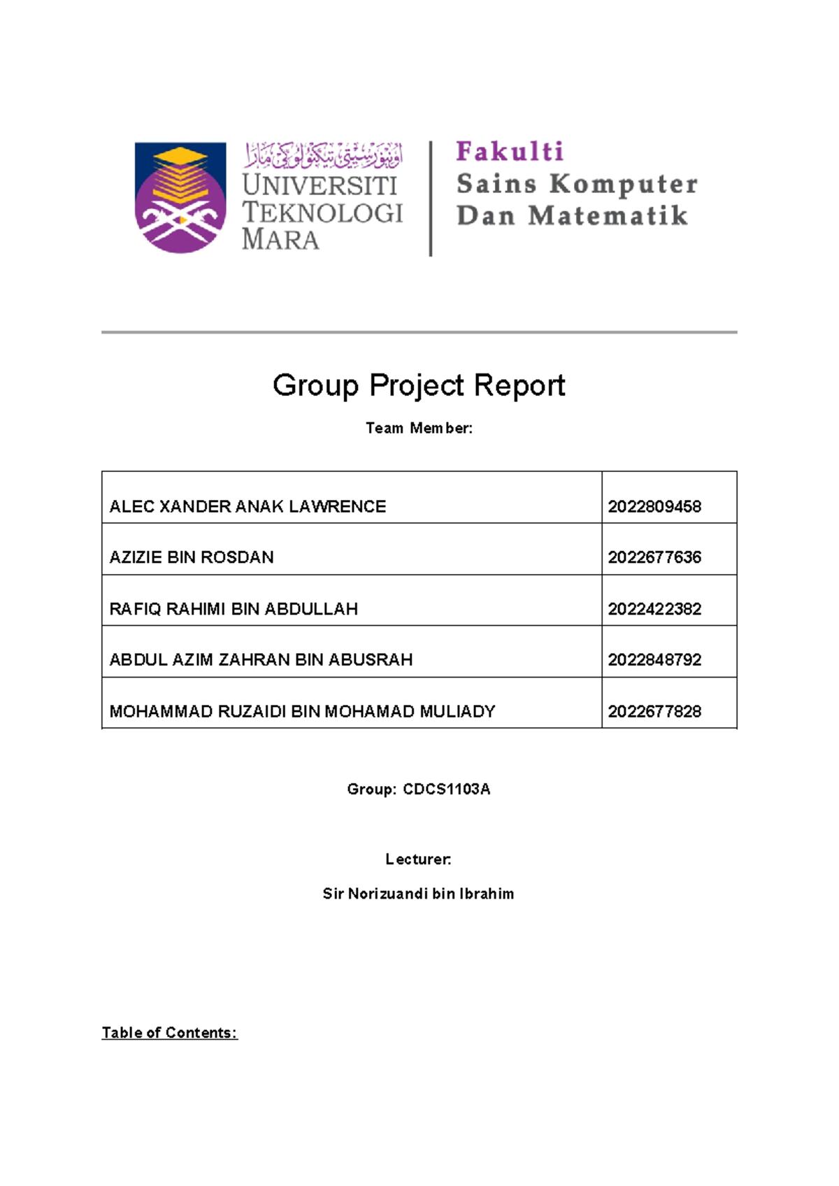 ITT 320 Group Project Report Proposal - Group Project Report Team ...