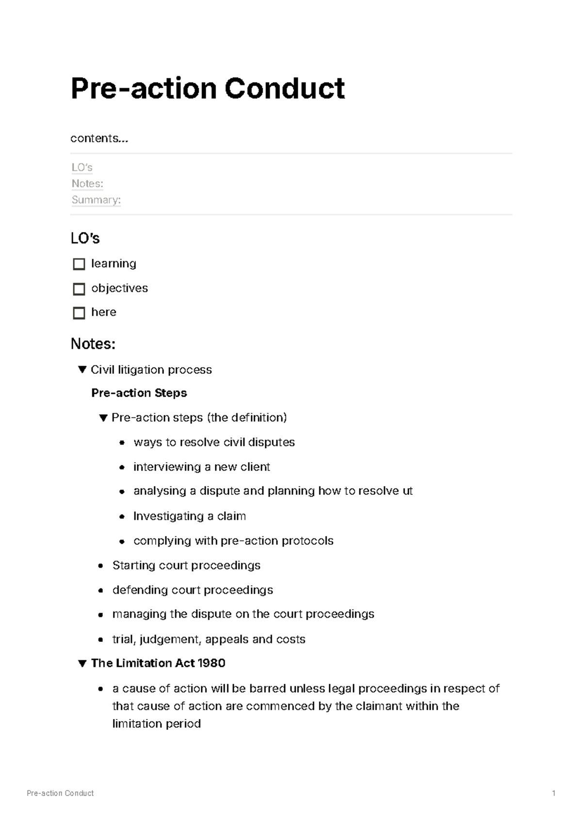 Pre Action Conduct - Pre-action Conduct contents... LOʼs learning ...
