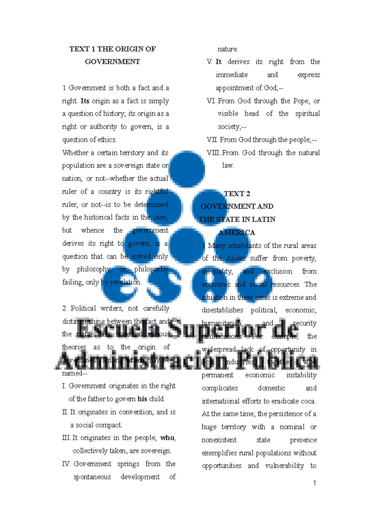 TEXT THE Origin OF Government - TEXT 1 THE ORIGIN OF GOVERNMENT 1 ...