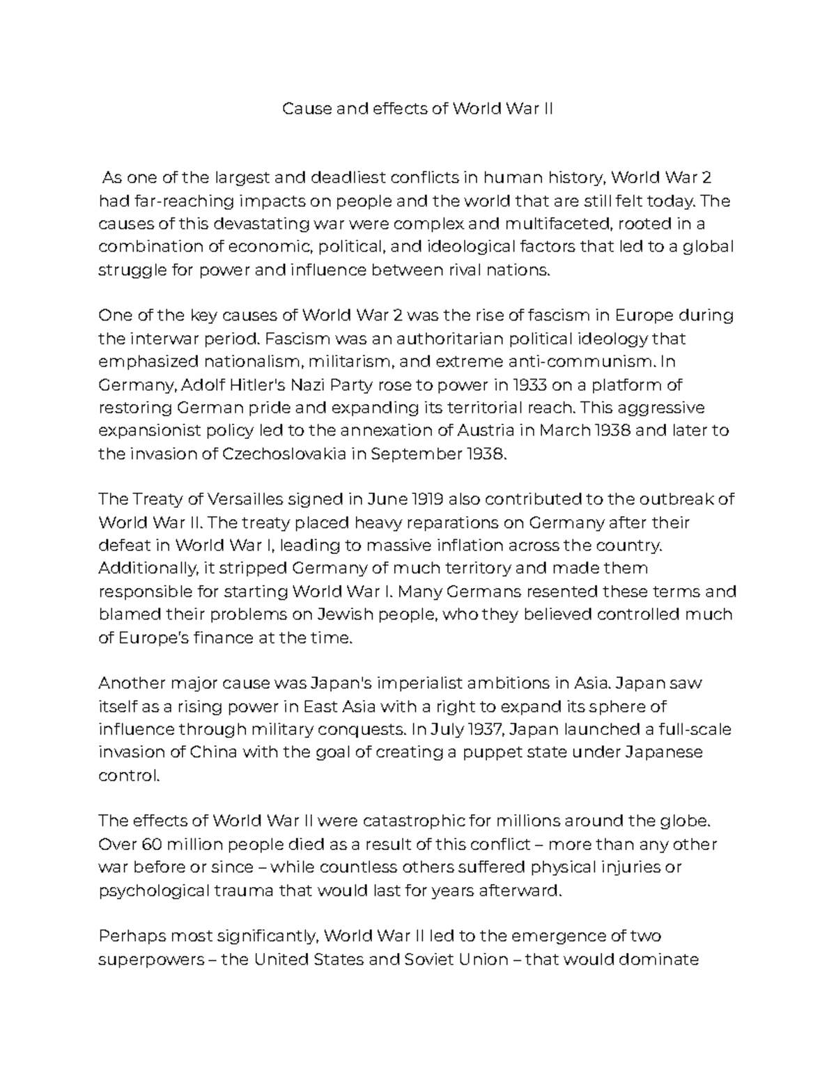 Cause and effects of World War II - The causes of this devastating war ...