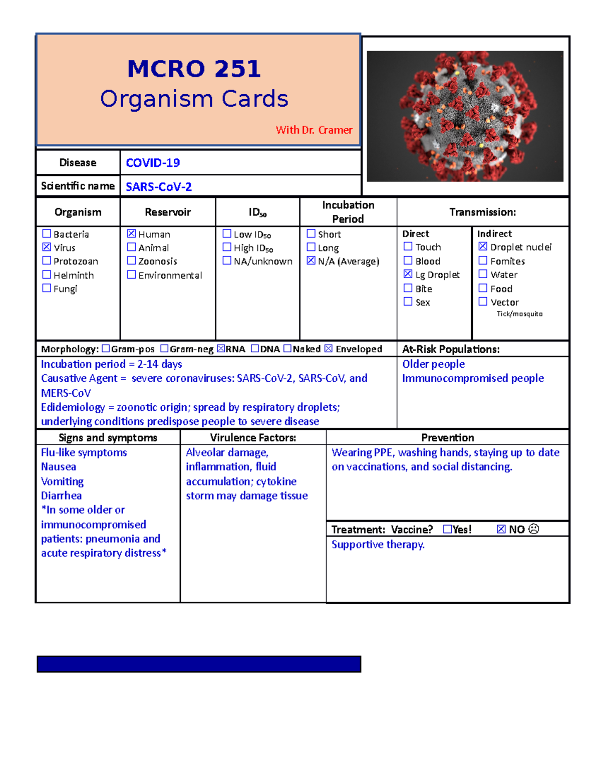 OC - SARS-CoV-2 - Disease COVID- Scientific name SARS-CoV- Organism ...