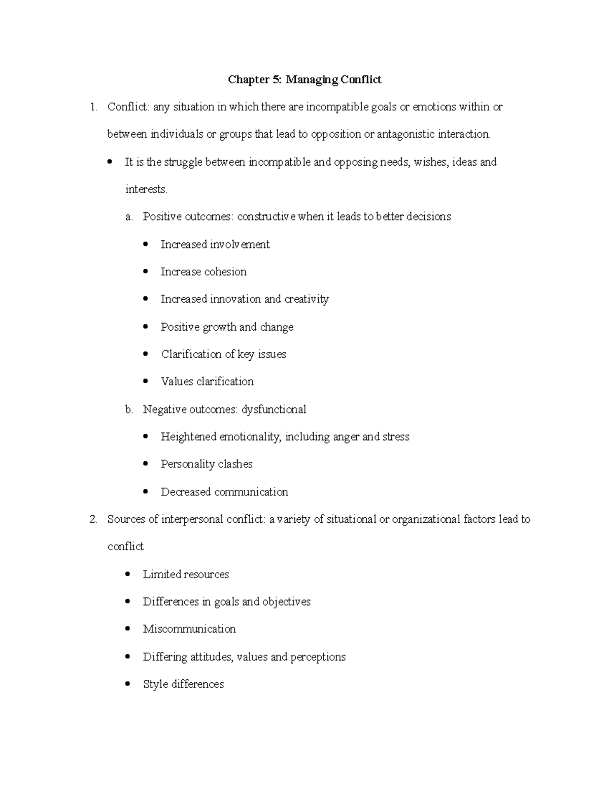 Chapter 5- Managing Conflict - Conflict: any situation in which there ...