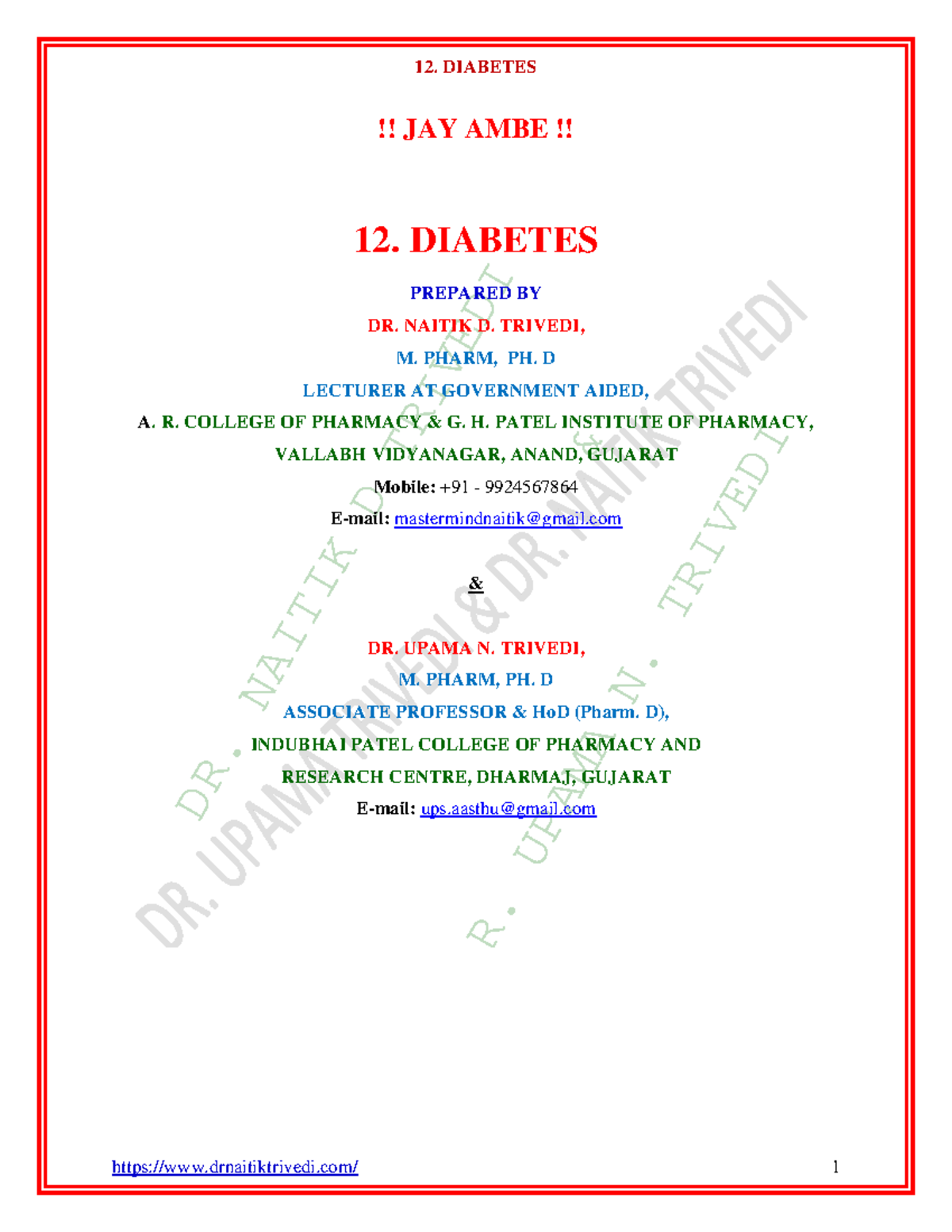 12. Diabetes - Lecture notes 2 - Pathology - RGUHS - Studocu