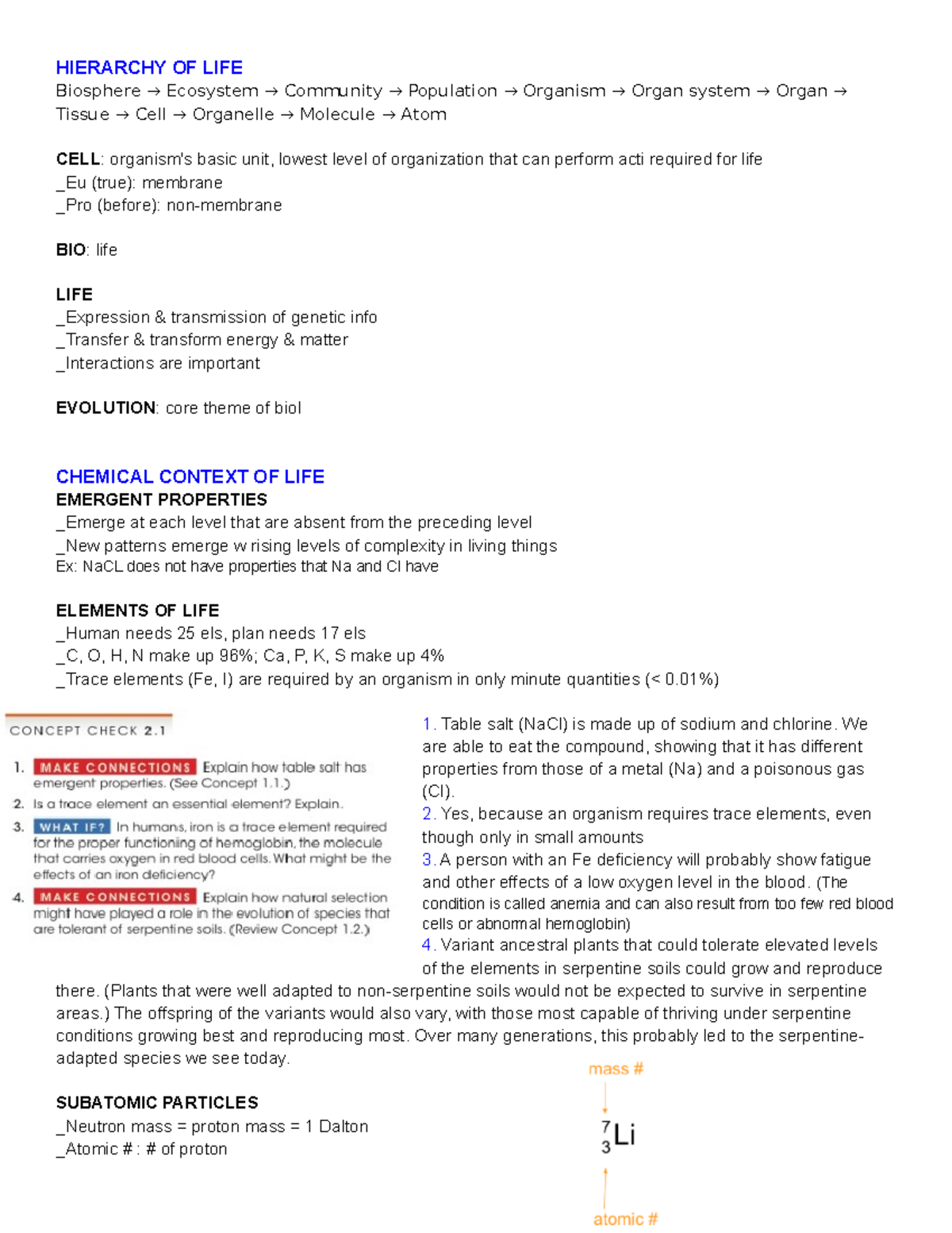 Chap 2 - Lecture notes 1, 2 - HIERARCHY OF LIFE Biosphere → Ecosystem → ...