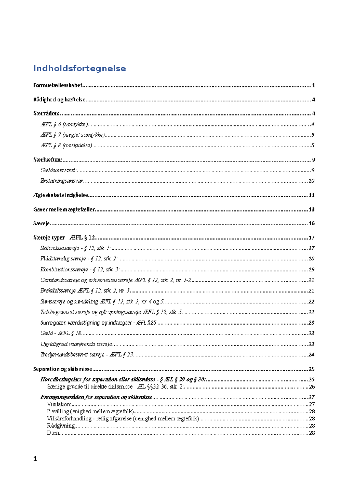 Disp famarv færdig - Dispositioner til mundtlig eksamen - Indholdsfortegnelse - Studocu