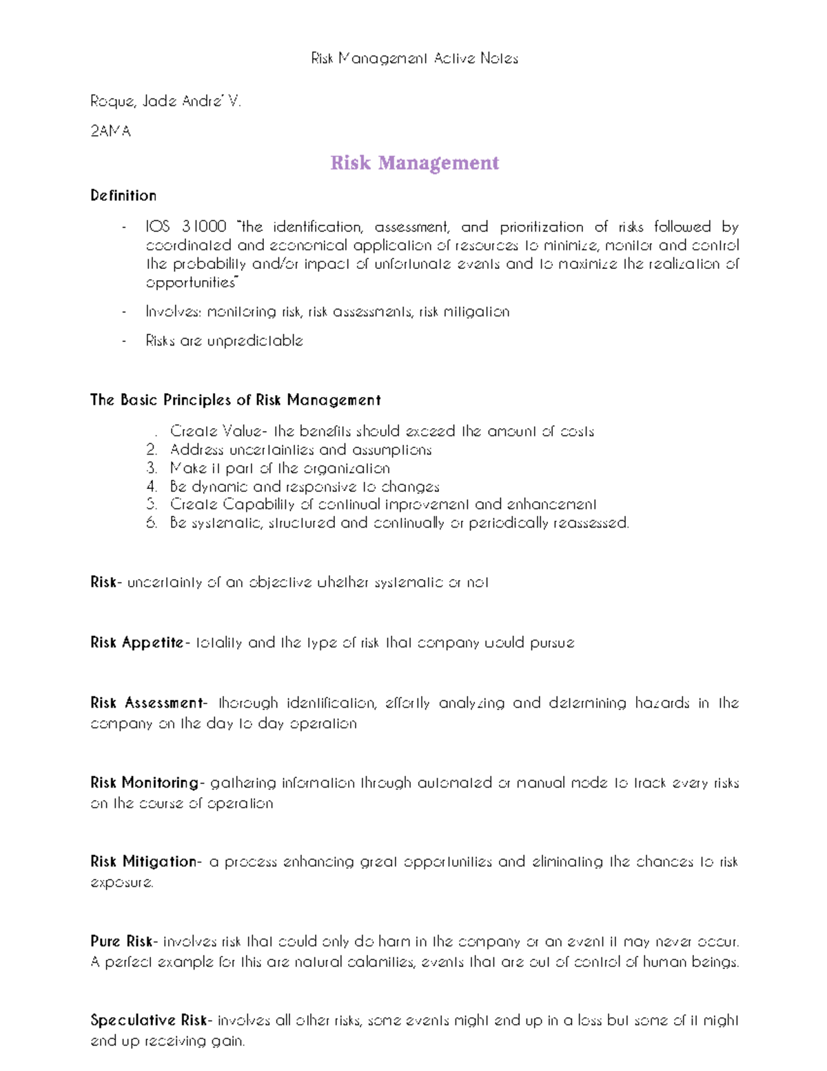 The Active Reading and Listening Notes of Jade Roque for Goveric [Risk ...