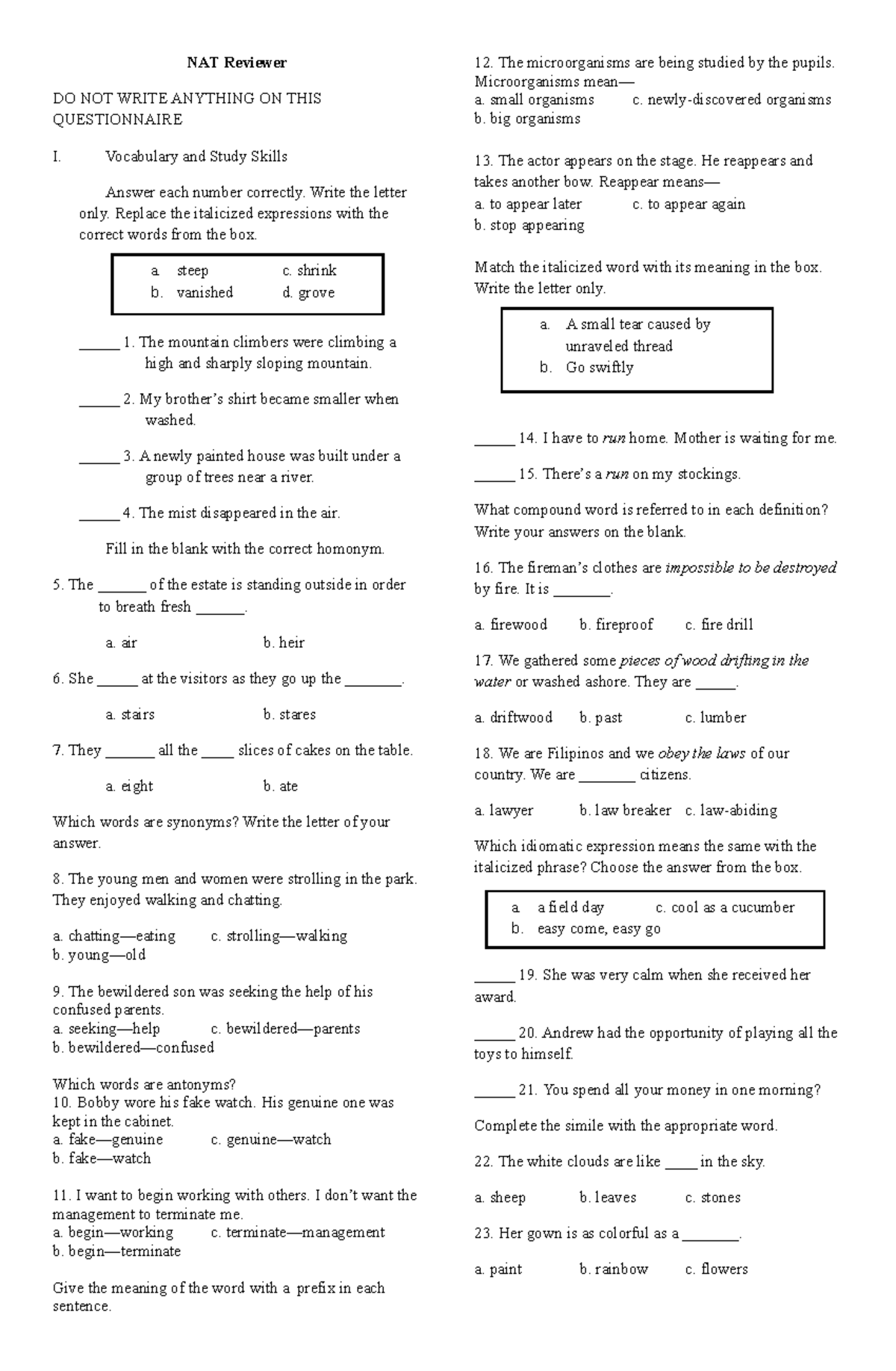 NAT Reviewer - kdhsgafg - NAT Reviewer DO NOT WRITE ANYTHING ON THIS ...