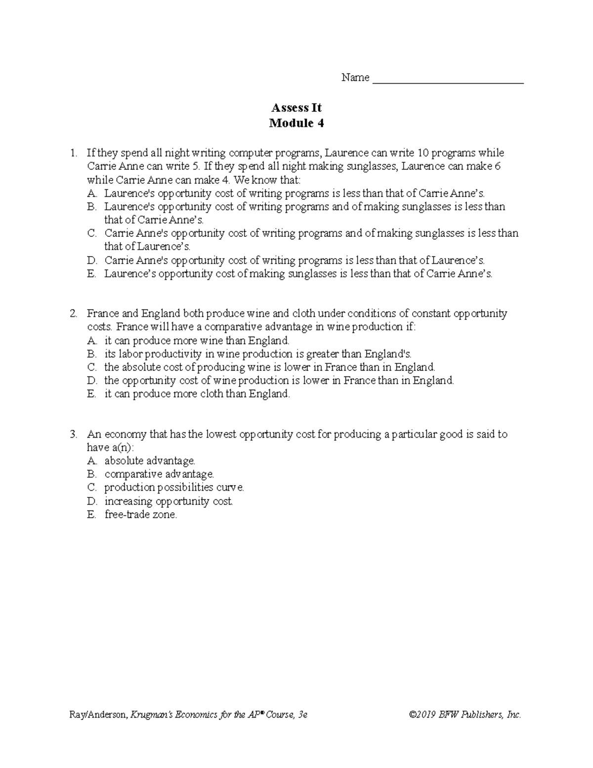 Unit 1 Basic Concepts 8 - Name __________________________ Assess It Module 4 If they spend all ...