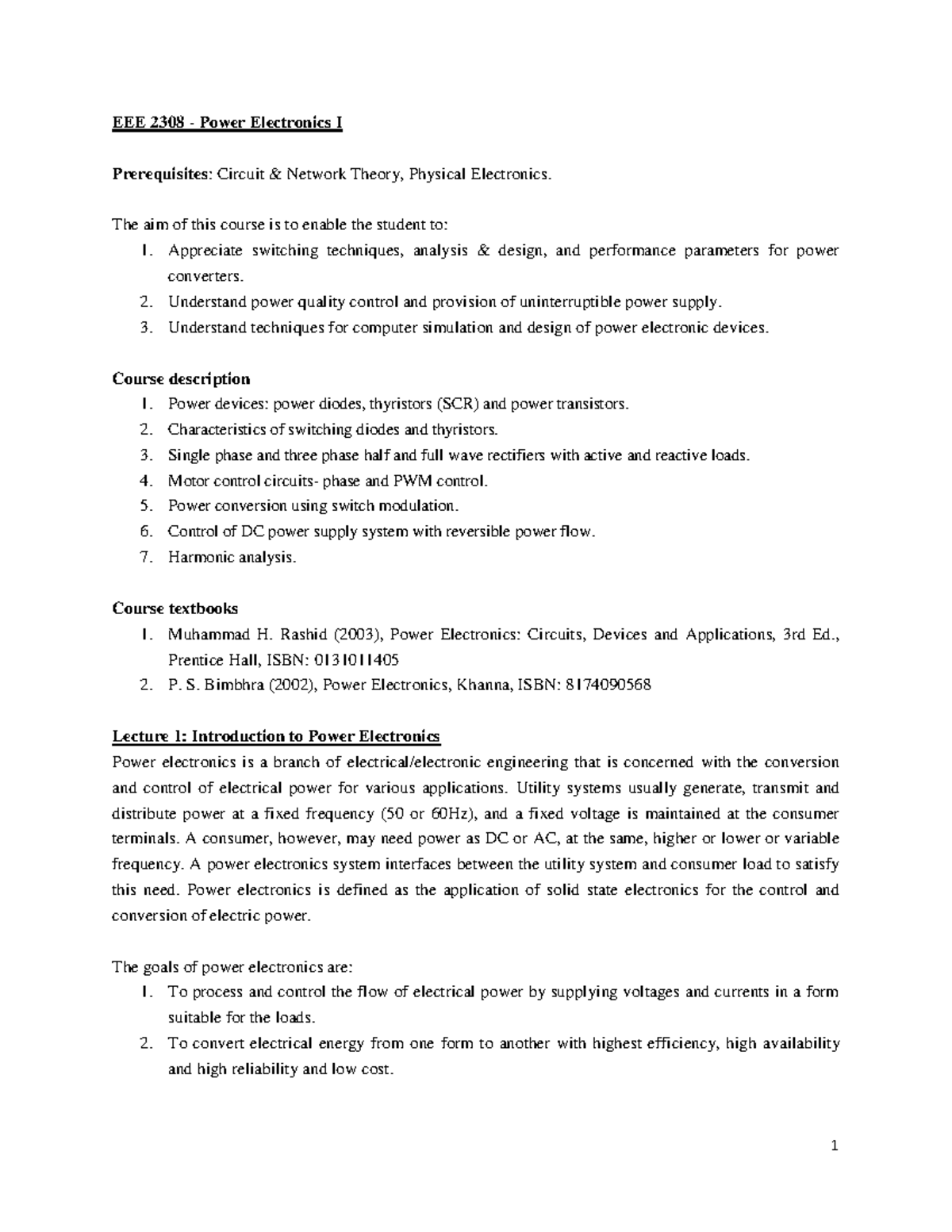 L1PENotes - POWER ELECTRONICS LECTURE 1 - EEE 2308 - Power Electronics ...