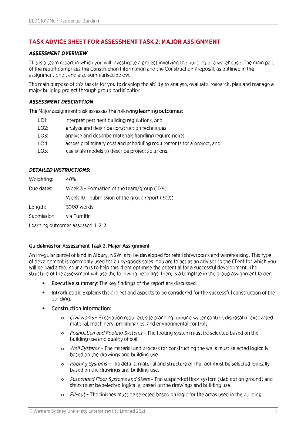 BLDG1017 Task Advice Sheet for Assessment Task 2 v2 - 301266 - • • o o ...