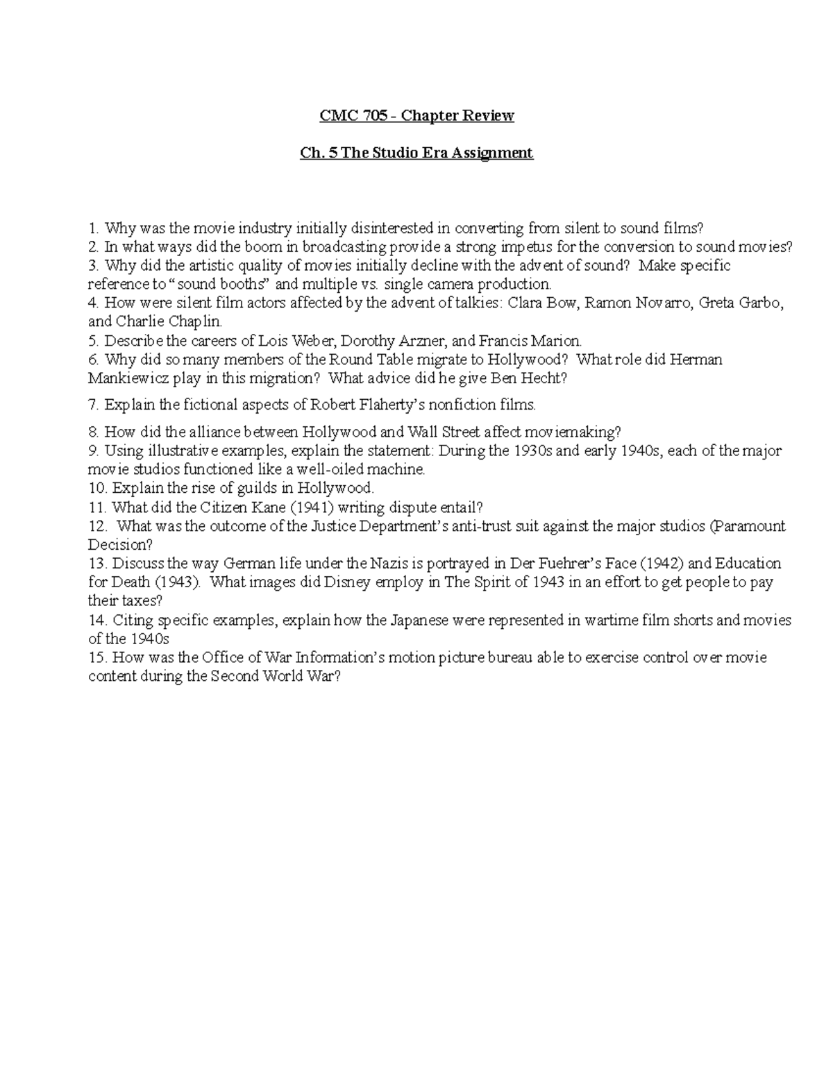 CMC 705 - Chapter 5 Assignment - CMC 705 - Chapter Review Ch. 5 The ...