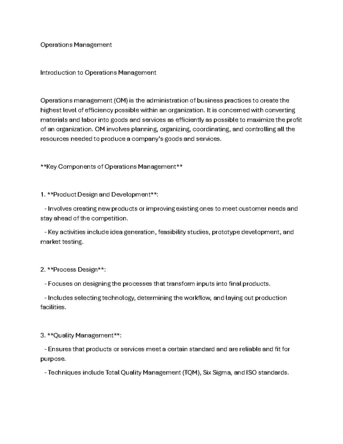 Operations Management - Operations Management Introduction to Operations Management Operations ...