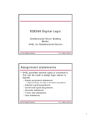 Lec 31 - Design of Finite State Machines Using CAD Tools - ECE380 Digital Logic Design of Finite ...