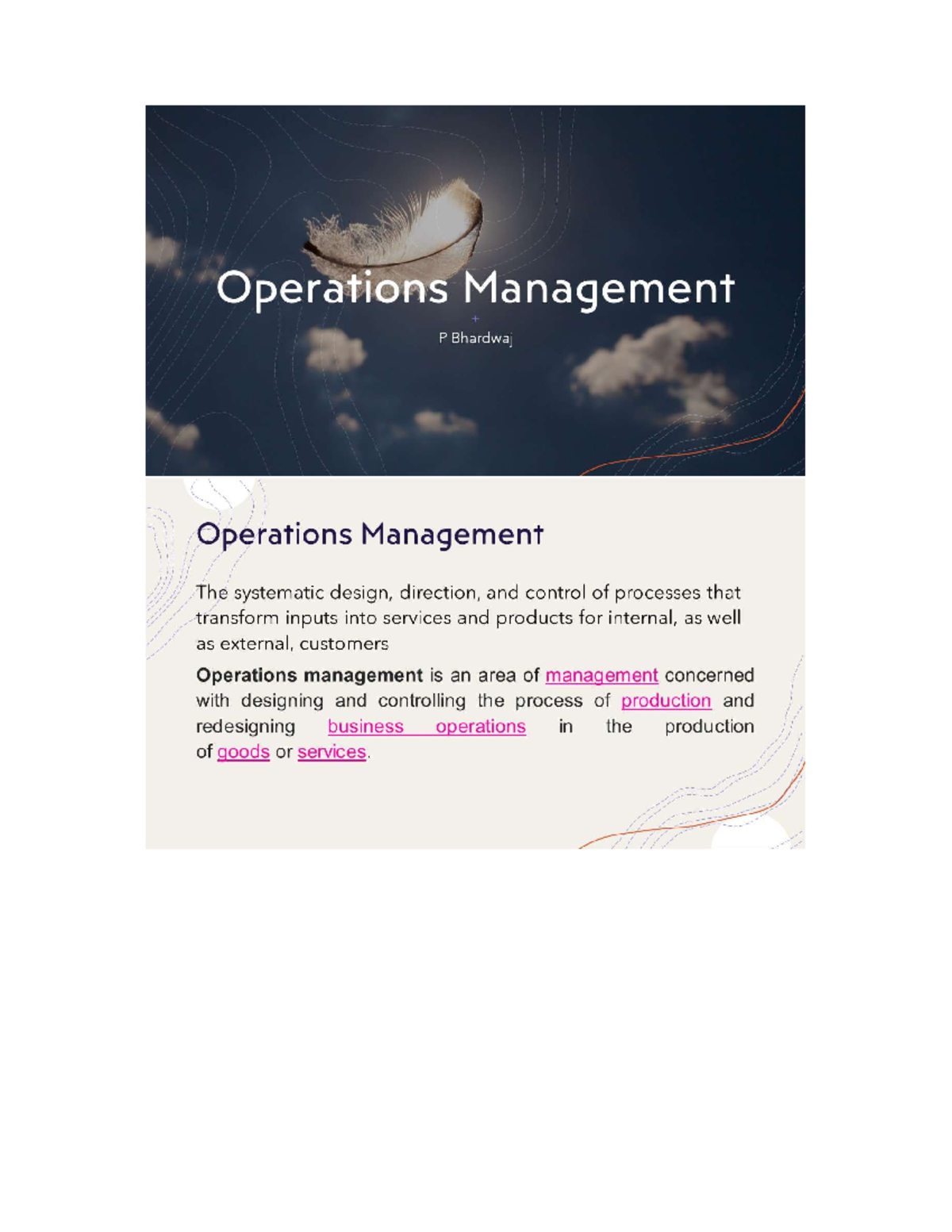 Operations Management - Finance for non finance executive - Studocu