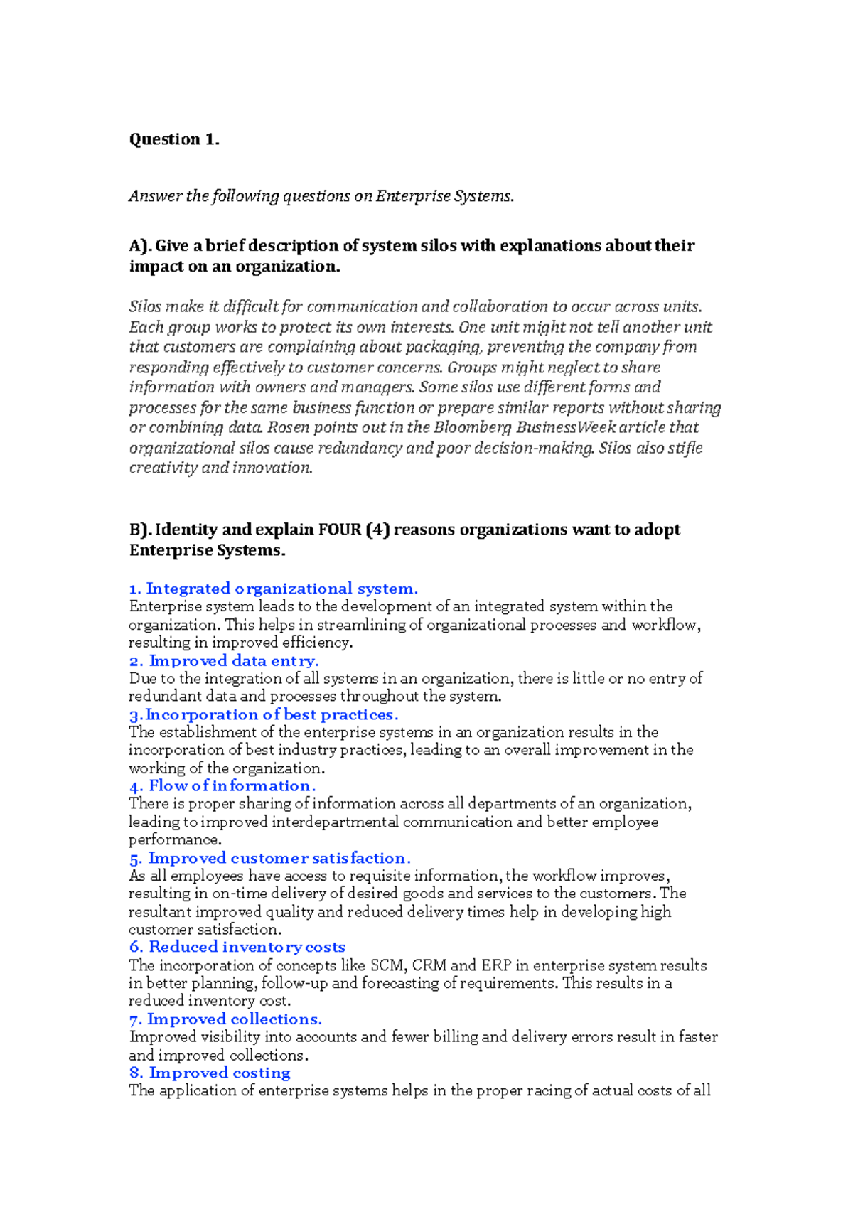 709 sample exam Alva - Question 1. Answer the following questions on ...