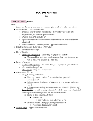 Soc 201 midterm study guide - Ethan Scott Soc 201 Midterm Study Guide As a quick note, I know ...