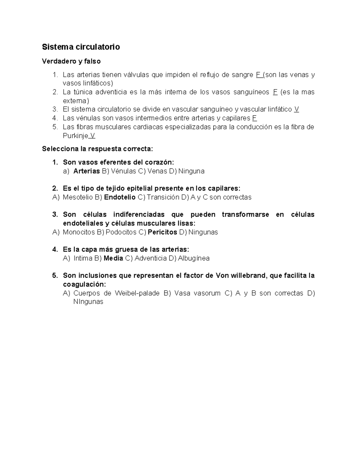 Sistema circulatorio preguntas - Sistema circulatorio Verdadero y falso ...