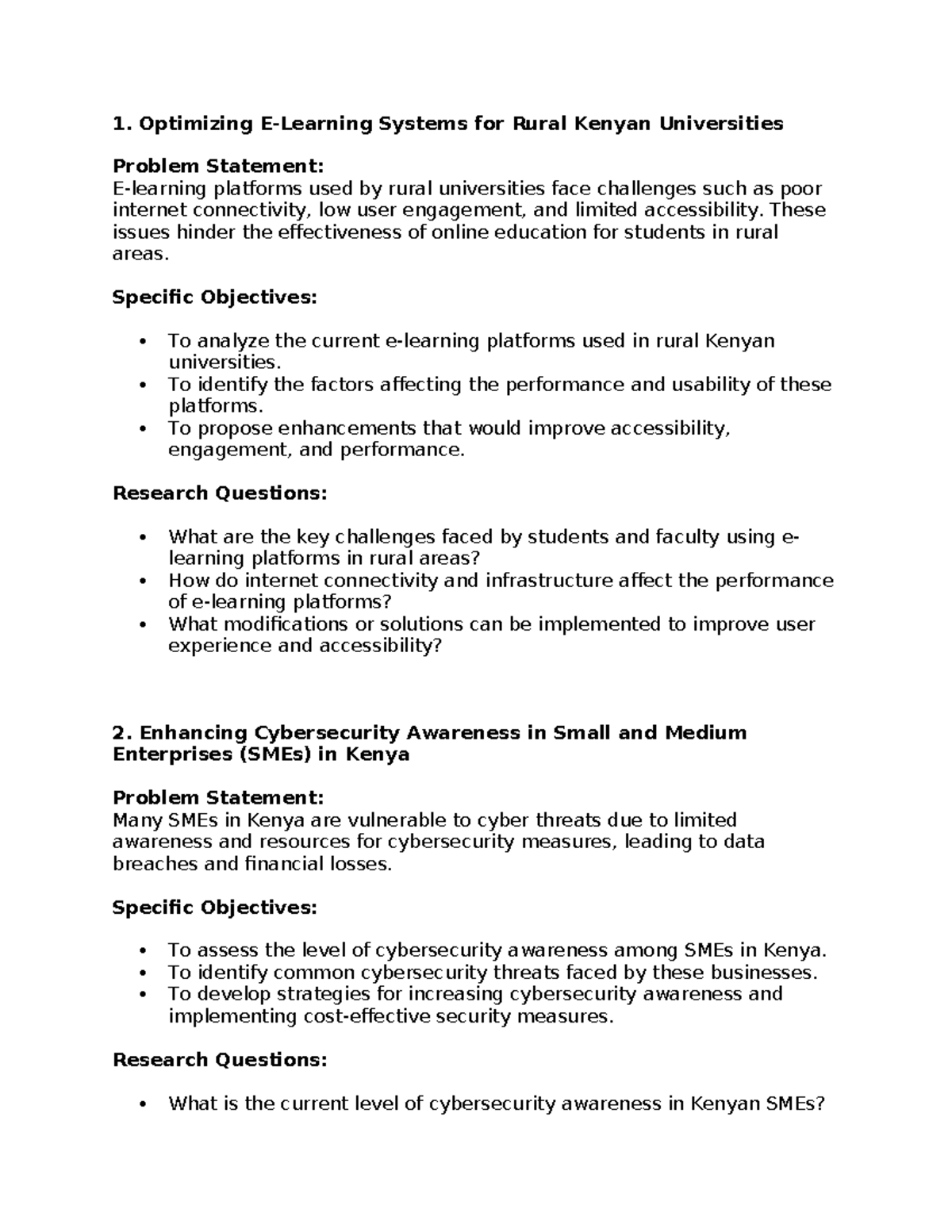 Sample Research Topics - 1. Optimizing E-Learning Systems for Rural ...