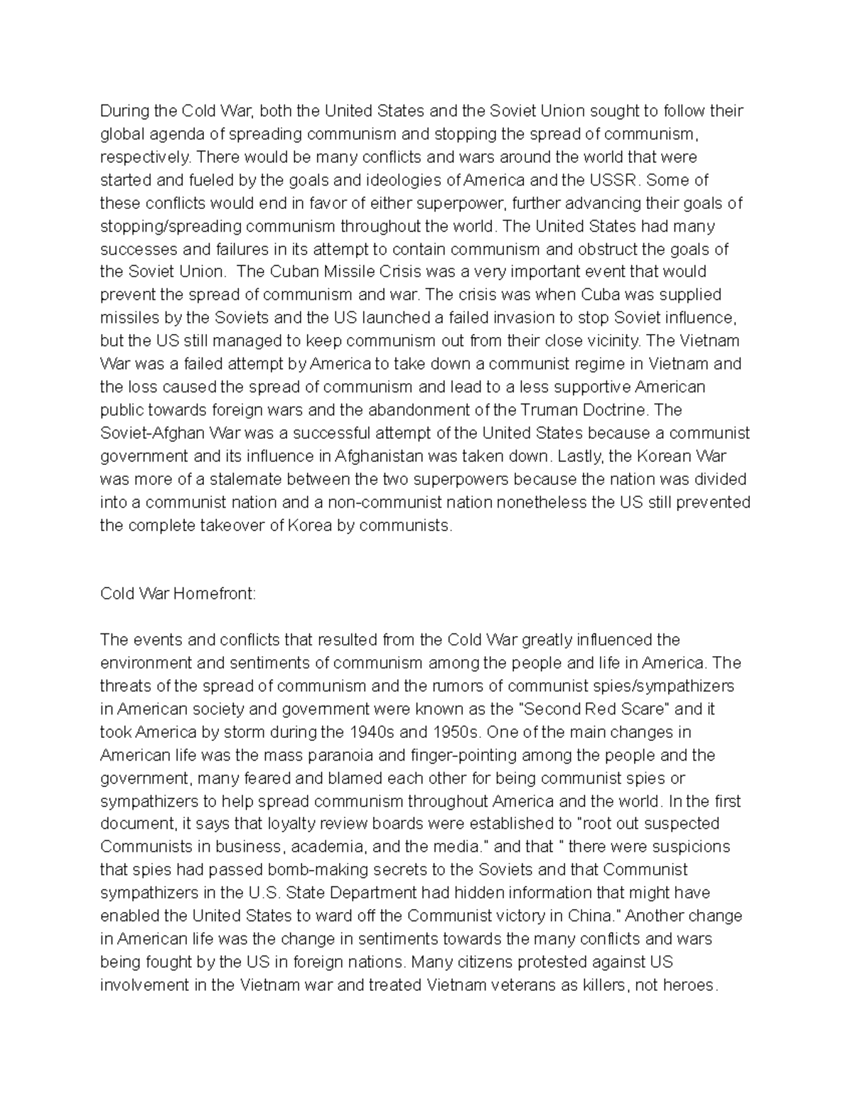 Cold War Conflicts - During the Cold War, both the United States and ...