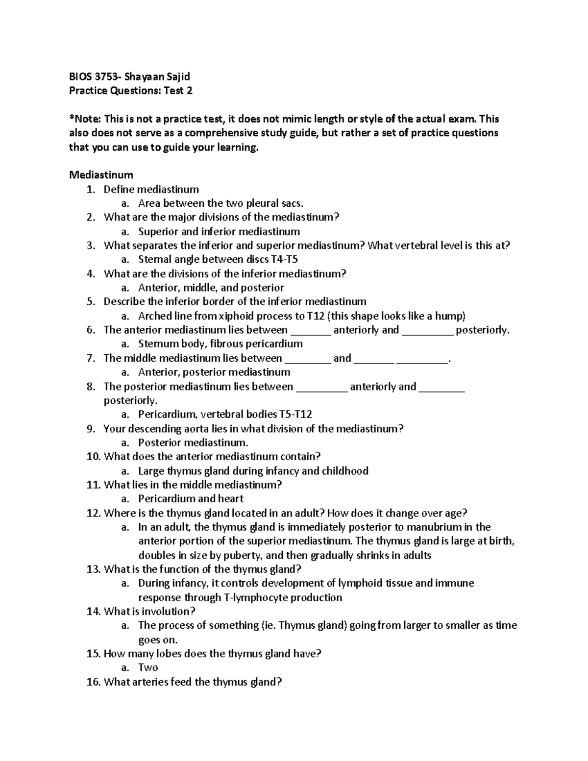 Practice Questions for Exam 2 - BIOS 3753- Shayaan Sajid Practice ...