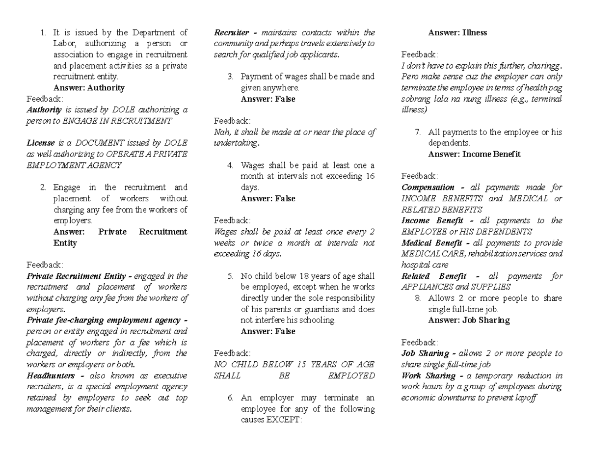 CHRA Drills - CHRA EXAM DRILL - It is issued by the Department of Labor ...