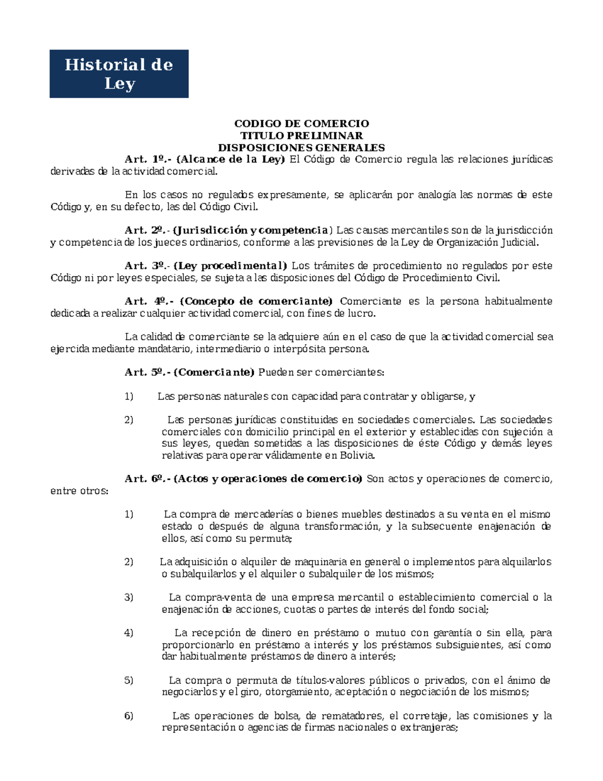 Código de Comercio Historia de Ley - Historial de Ley CODIGO DE ...