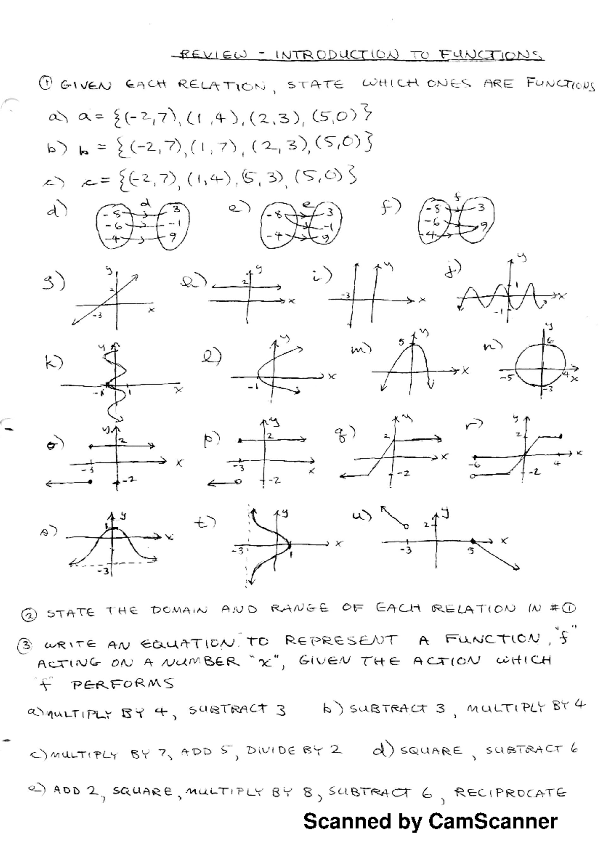 Unit 3 Review: Introduction to Functions - Scanned by CamScanner Scanned by CamScanner - Studocu