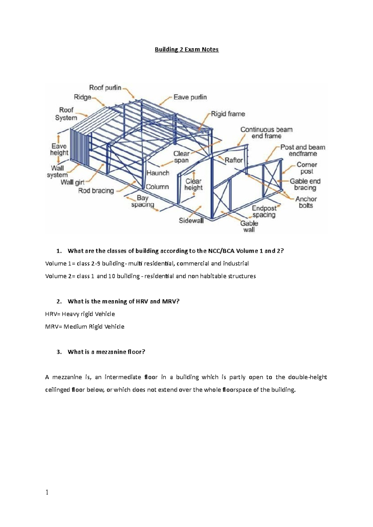Building 2 Exam Notes - Building 2 Exam Notes What are the classes of ...