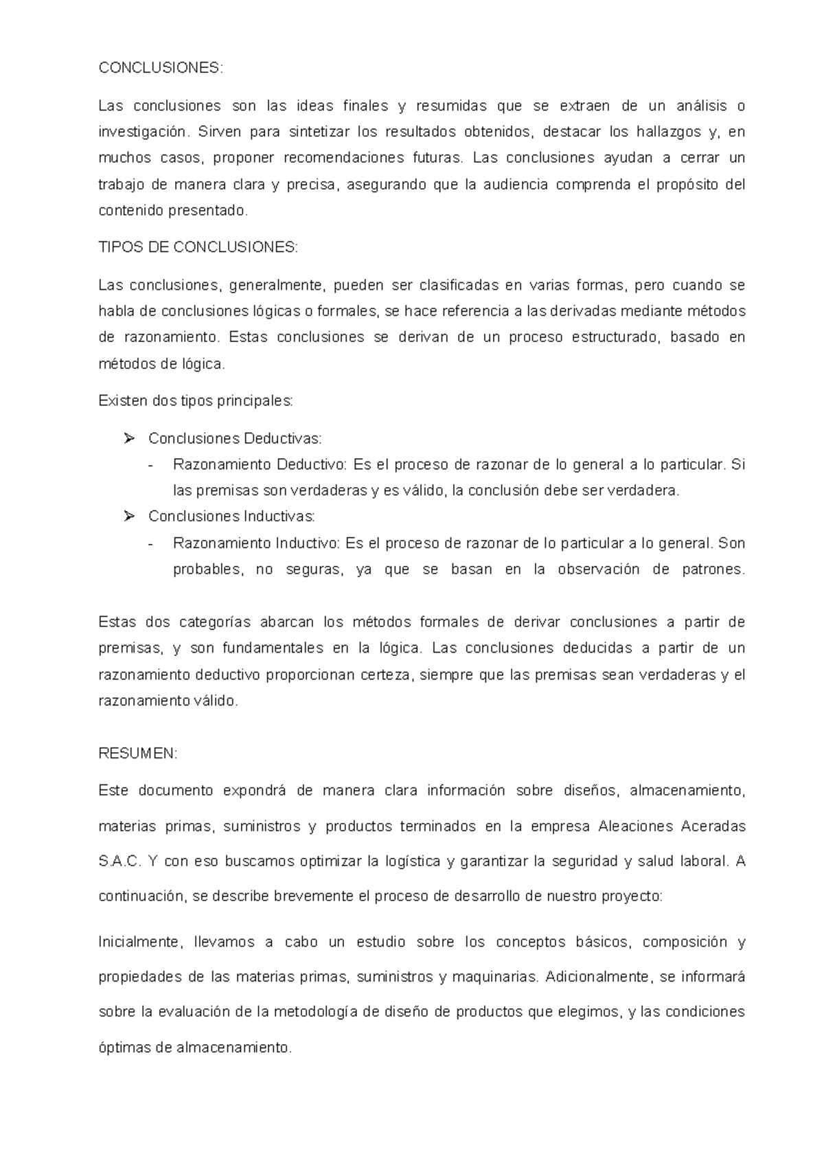 Conclusiones - Resumen - CONCLUSIONES: Las conclusiones son las ideas ...