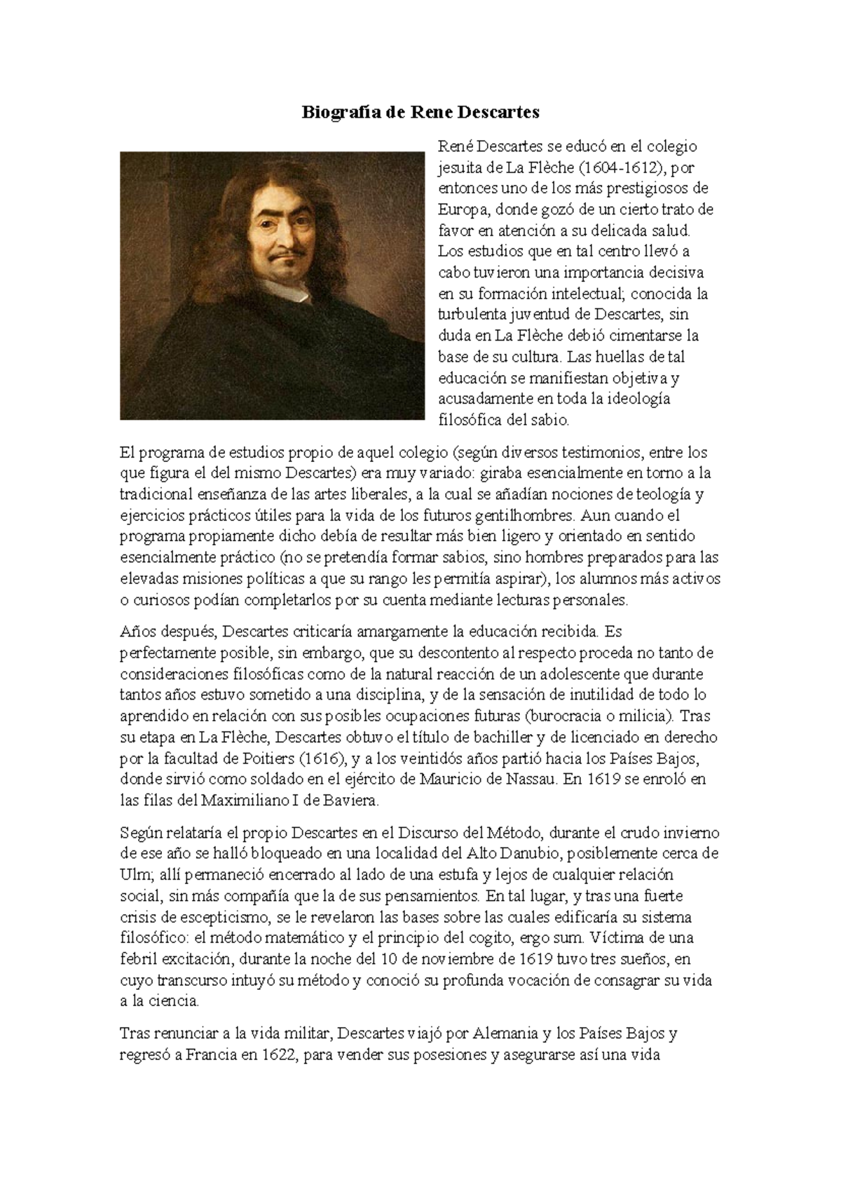 Biografía de Rene Descartes - Biografía de Rene Descartes René ...
