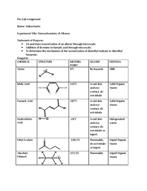 Lab Report Boiling Point; Refractive Index and Introduction to GC - _____/ Experiment Title ...