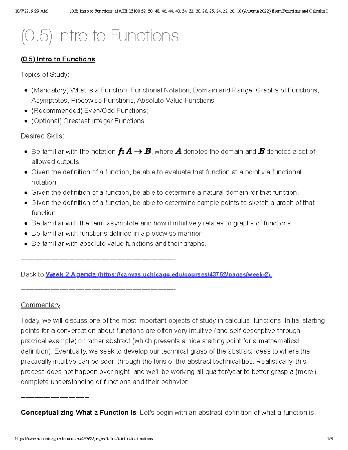 (0.5) Intro to Functions MATH 13100(Autumn 2022) Elem Functions and ...