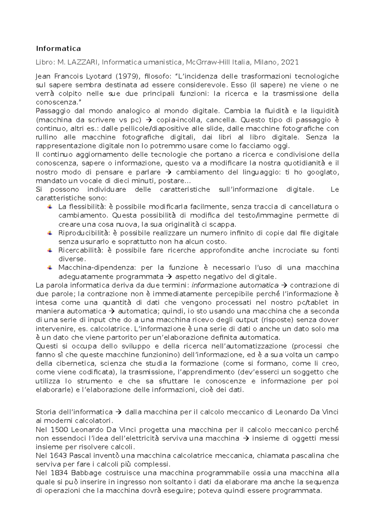 Lezioni - Informatica umanistica - Informatica Libro: M. LAZZARI ...