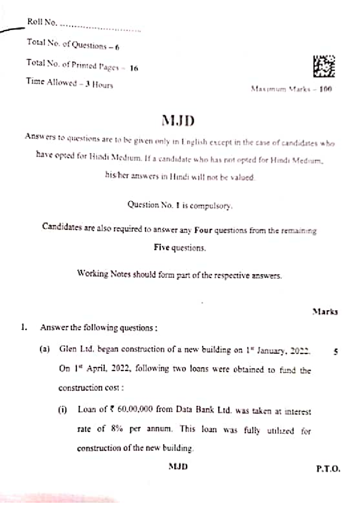 CA Intermediate Accounts Question Paper Nov. 2023 - Mathematics - Studocu