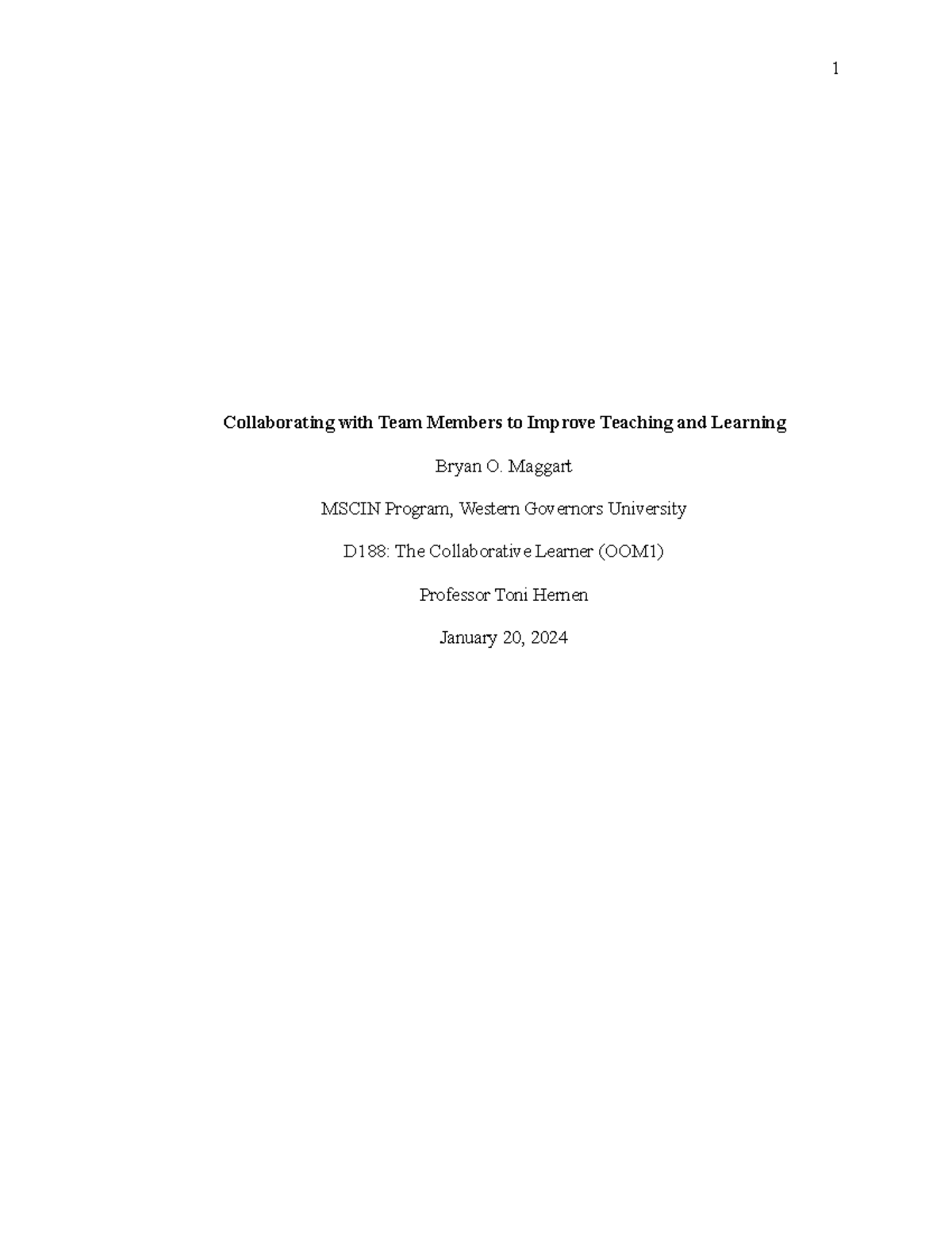 OOM1 - Collaborating with Team Members to Improve Teaching and Learning ...