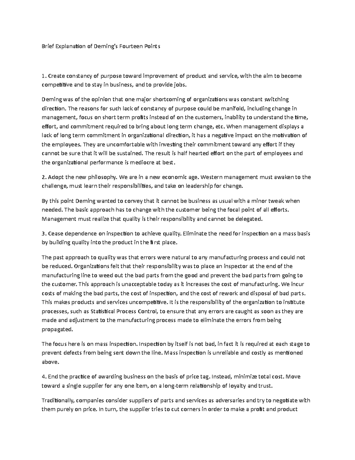 Brief explanation of the 14 points of deming - Brief Explanation of ...